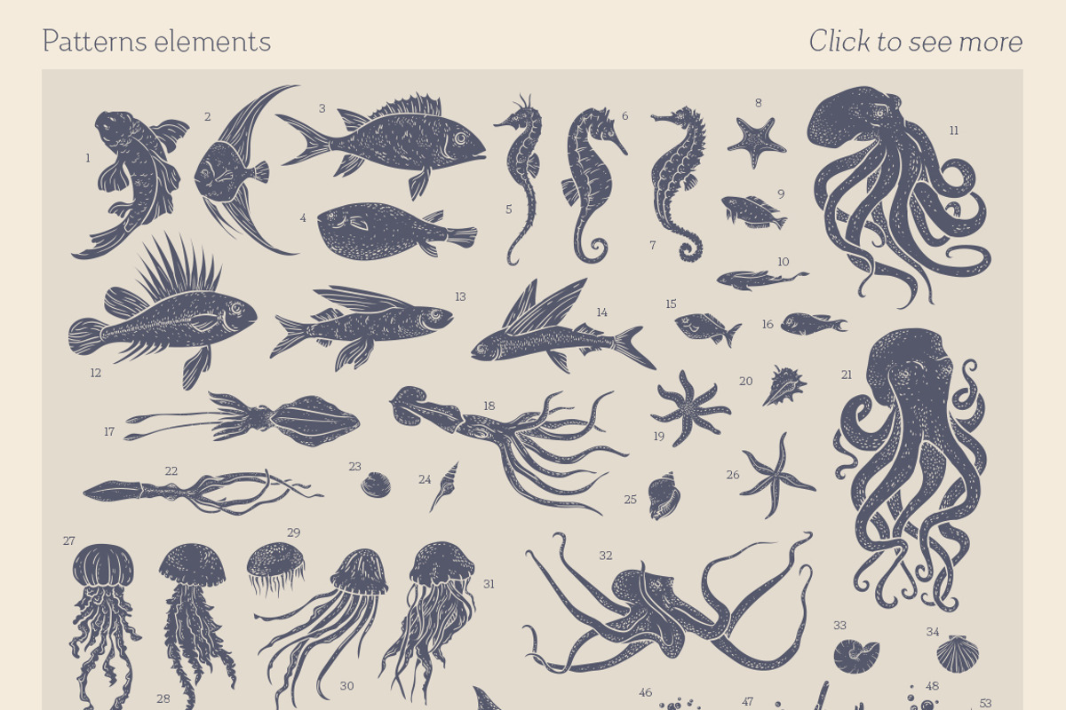Inhabitants of the sea patterns, a Pattern Graphic by Piñata