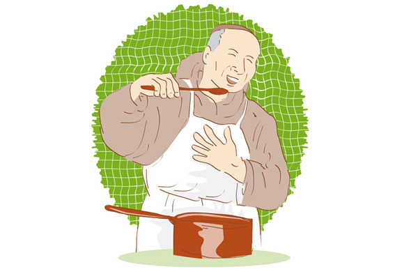 Monk Chef Cook Tasting Food, a Food Illustration by patrimonio