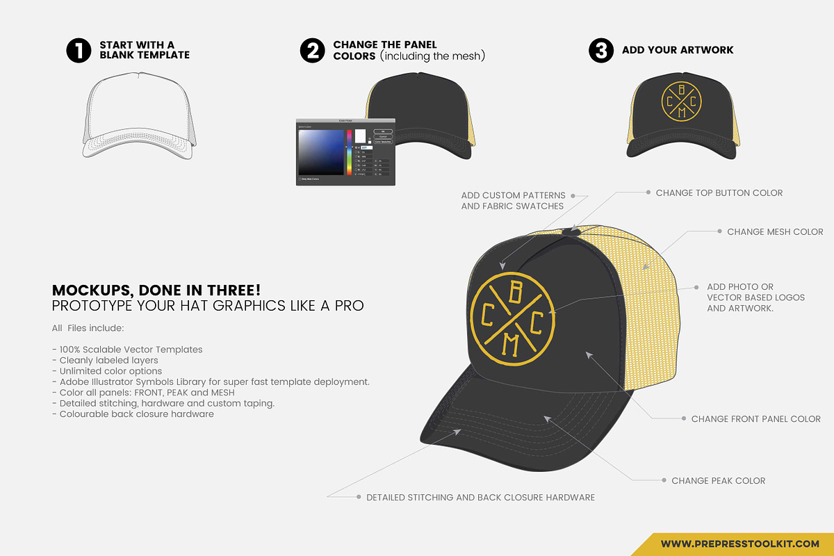 Hat Mockup Studio - Vector Edition, a Hat Mockup by PrePress Toolkit