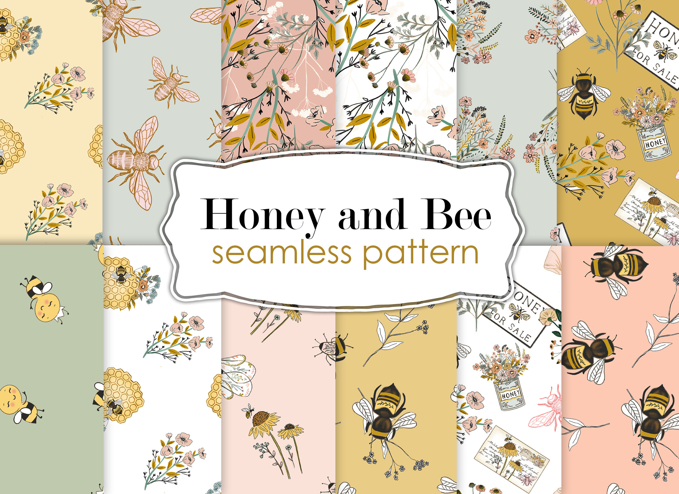 Bee seamless patterns, a Pattern Graphic by Rosabebe