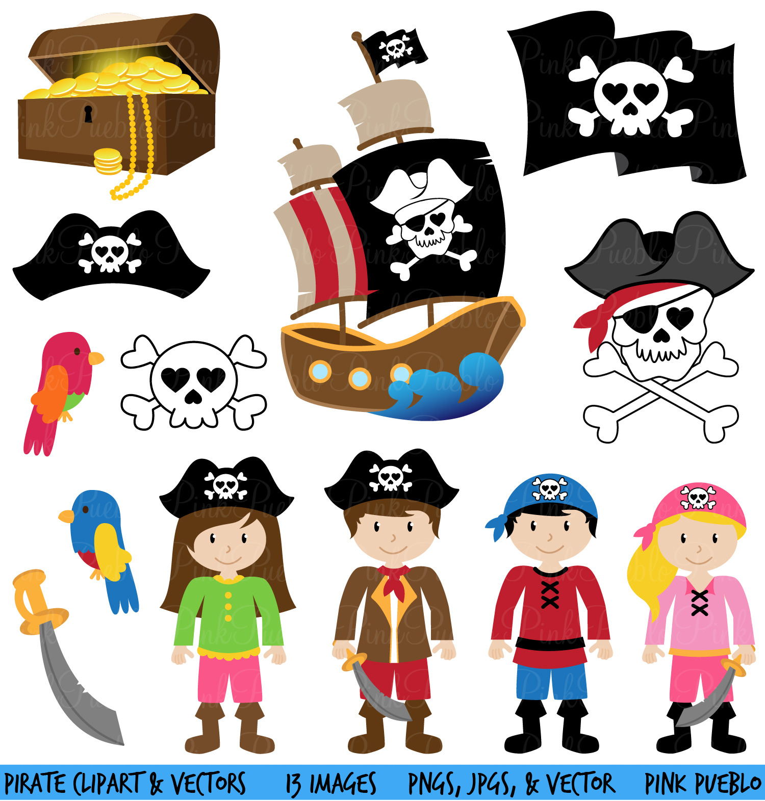 Pirate Clipart and Vectors, an Illustration by PinkPueblo