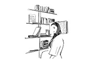 Girl in the library. Books sketch, an Illustration by Sketching