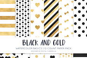 Black and Gold Watercolor Paper Pack, a Pattern Graphic by Digital ...