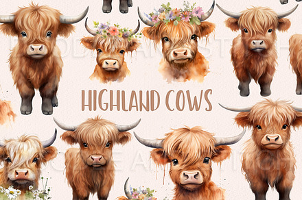Watercolor Cows Clipart, an Animal Illustration by YesFoxy