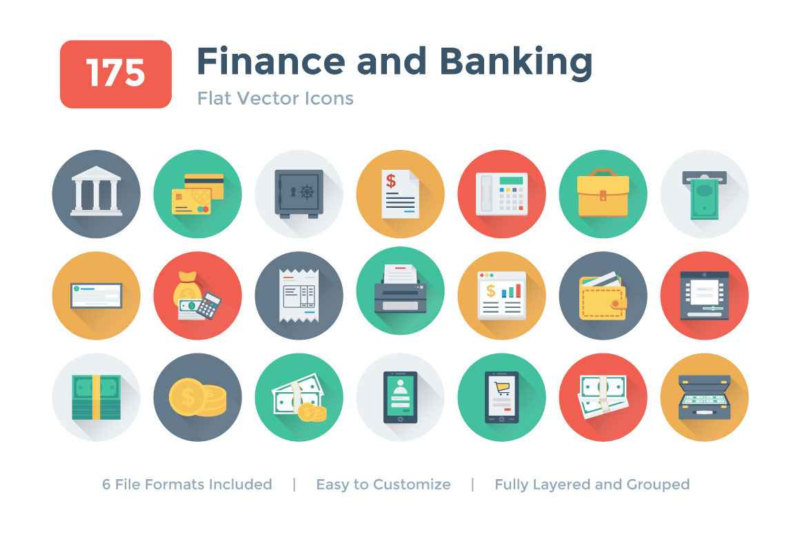 175 Flat Finance and Banking Icons, an Outline Icon by Prosymbols