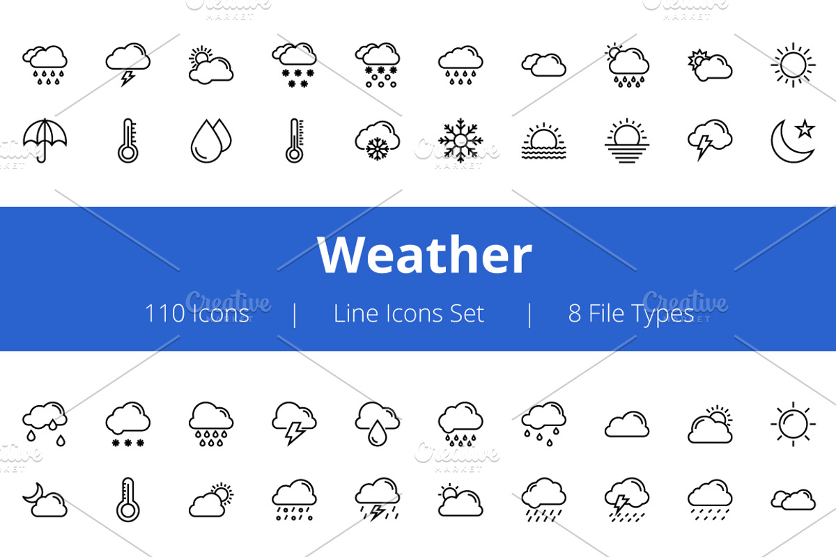 100+ Weather Line Icons, an Outline Icon by Prosymbols