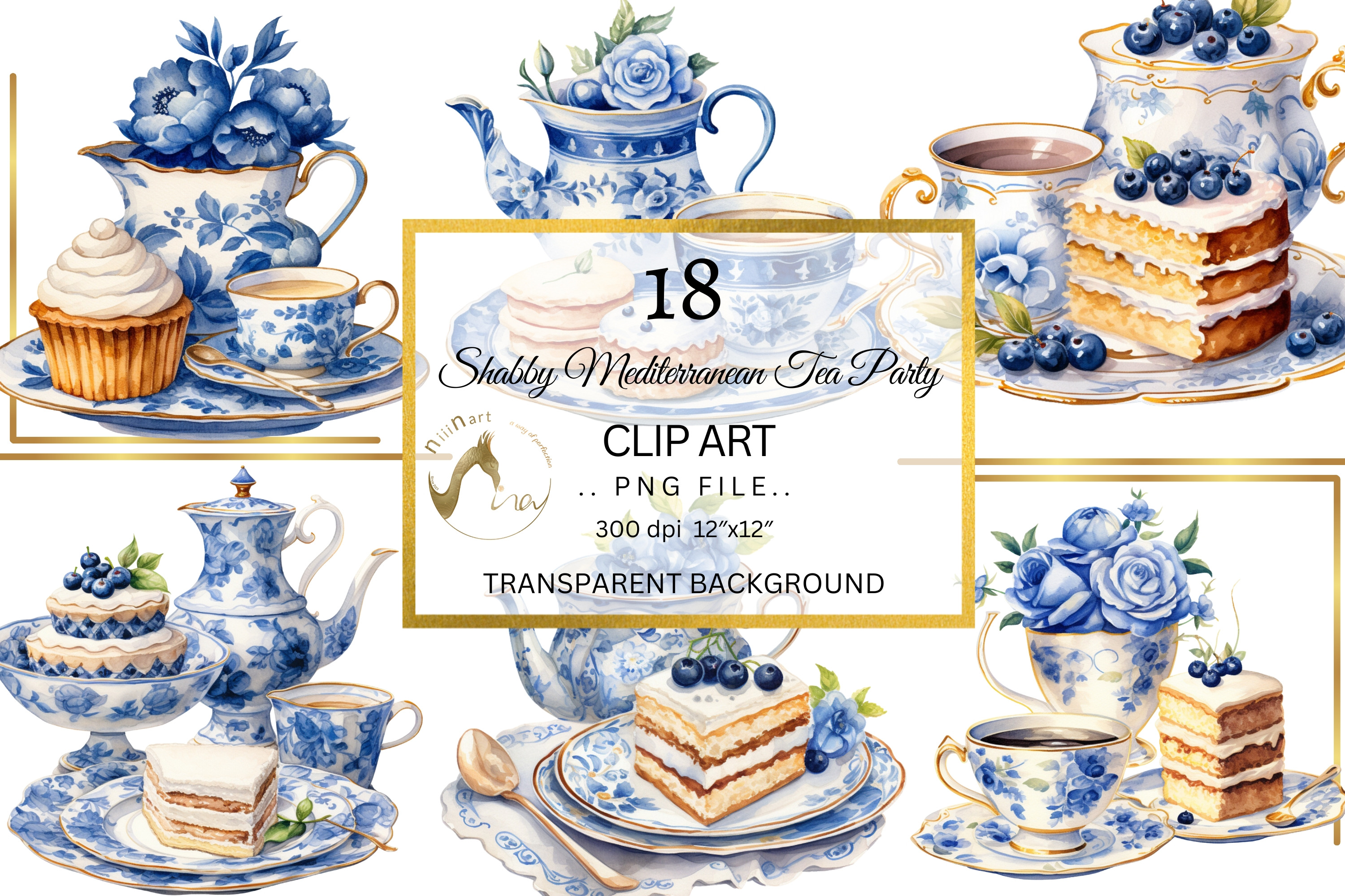 Blue Tea Party Clipart set, a Graphic by NiiiNArt