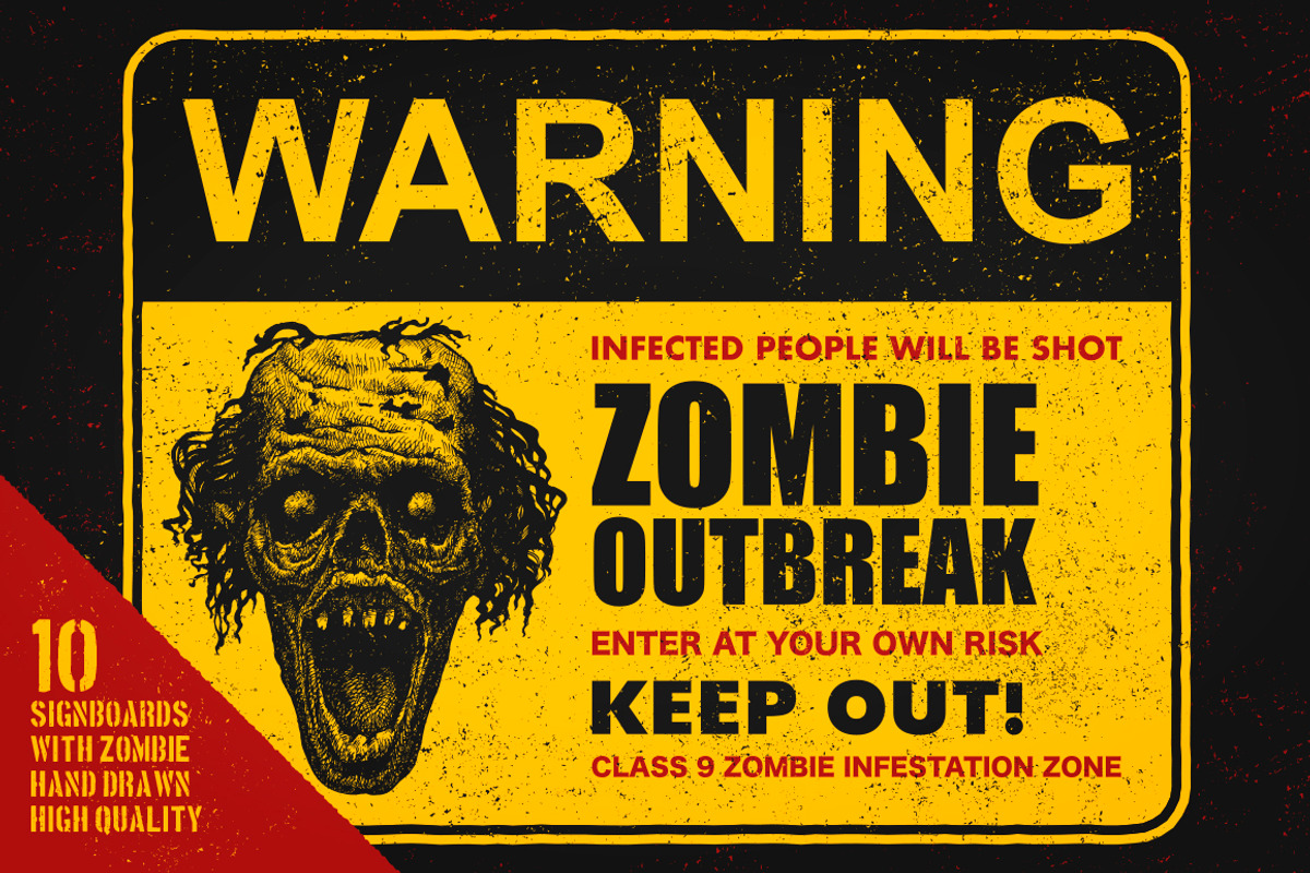 Sign board with zombie. Vector set, a Graphic by RLRRLRLL