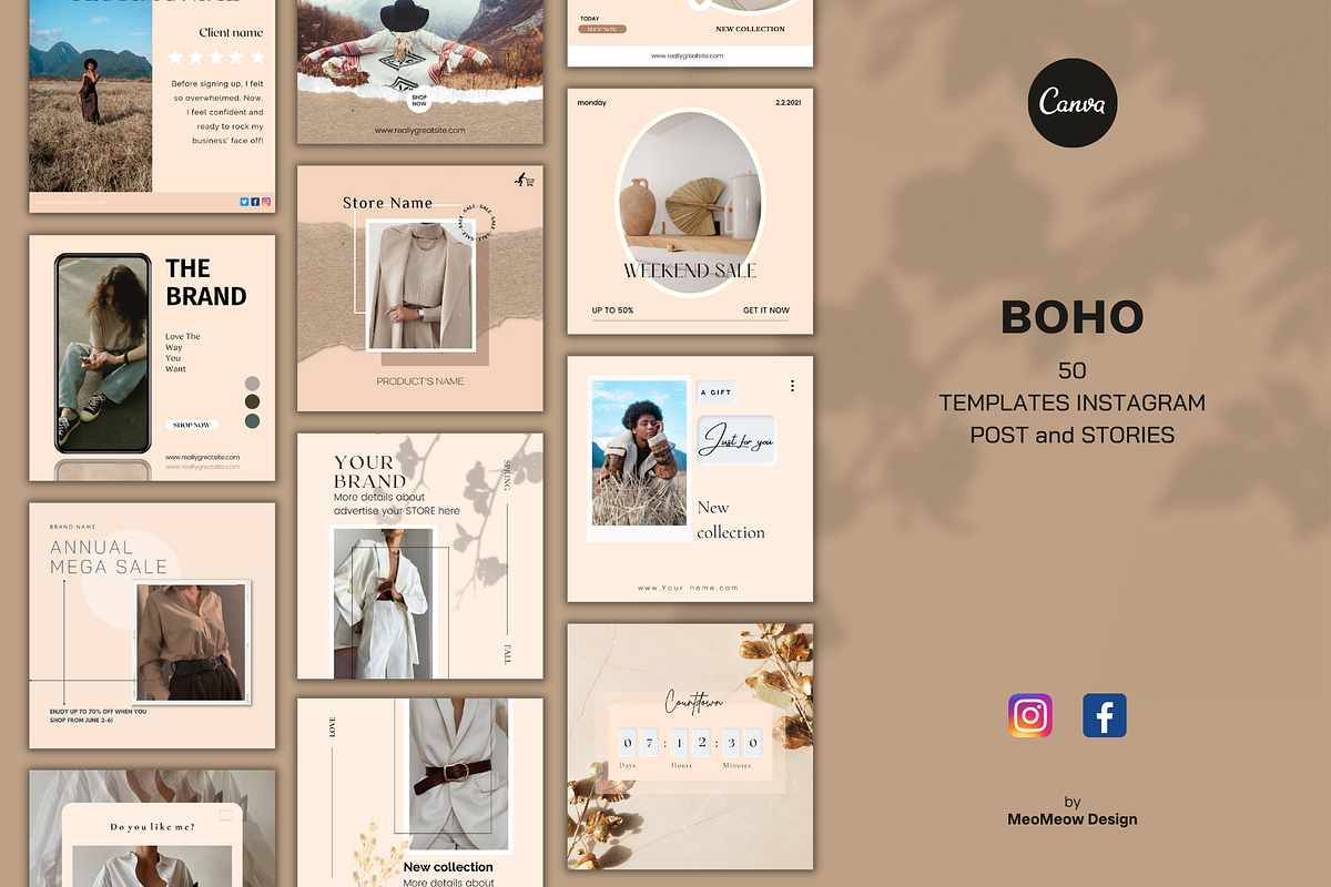 Boho Instagram post template, a Social Media Template by Meoww_Design ...