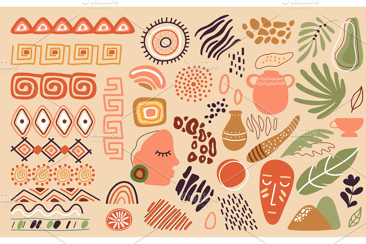 African abstract elements. Freehand, a Background Graphic by Valerie Bodnar
