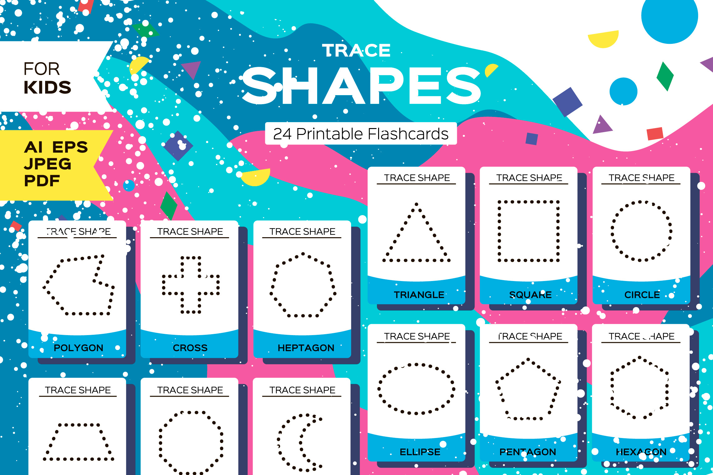 Learn Shapes and Trace. 24 Flashcard, an Object Graphic by Masherdraws