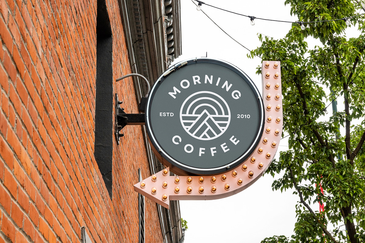 Retro Circle Store Sign Mockup PSD
