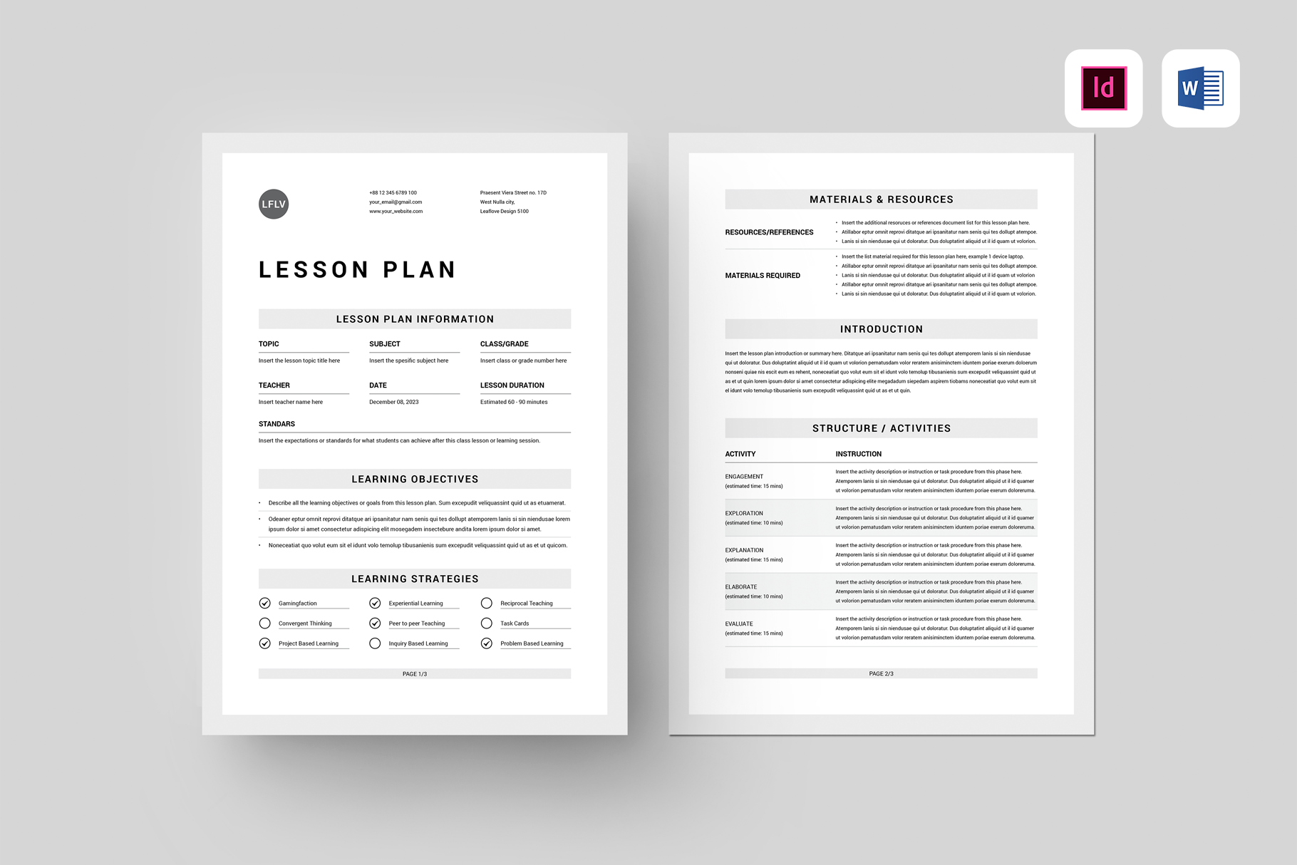 Lesson Plan | MS Word & Indesign, a Stationery Template by Leaflove