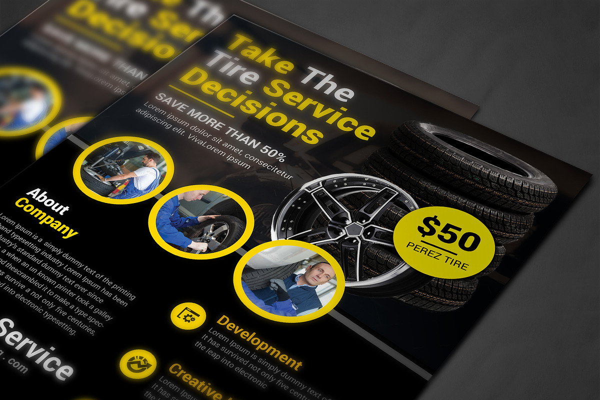 Tires Services Flyer Template, a Flyer Template by AfzaalGraphics