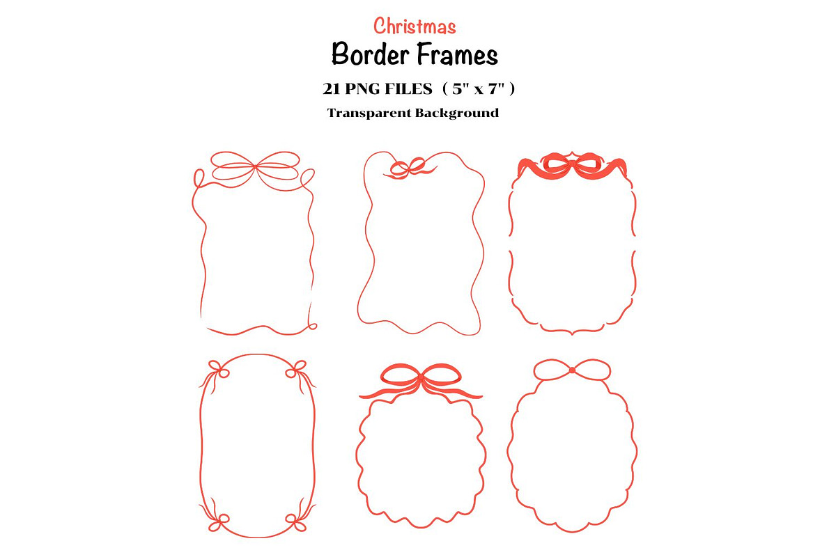 Red Christmas Bow Border Frames PNG, a Decorative Illustration by KisbyArt