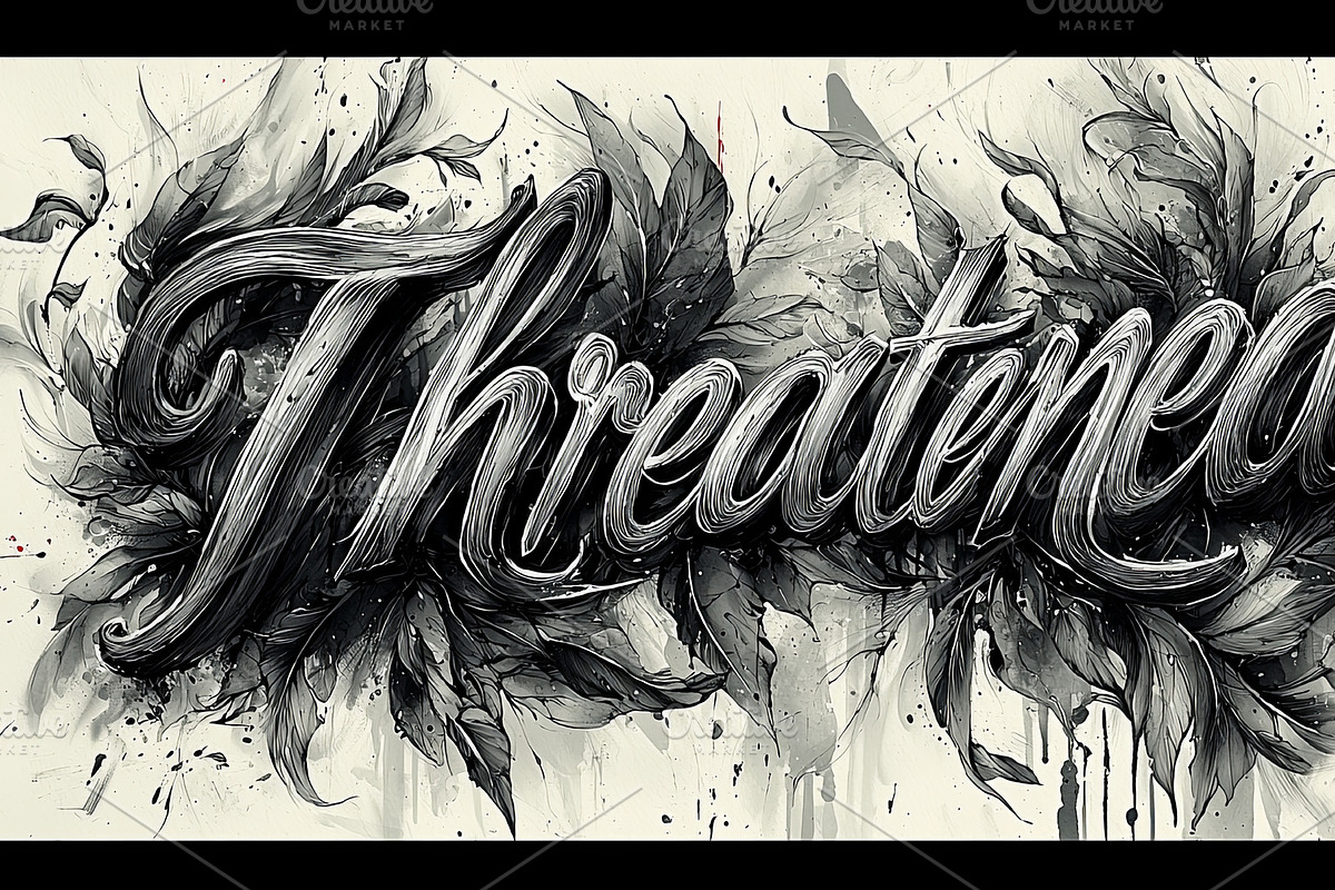 Intricate hand-drawn lettering art with a dramatic flourish, an ...