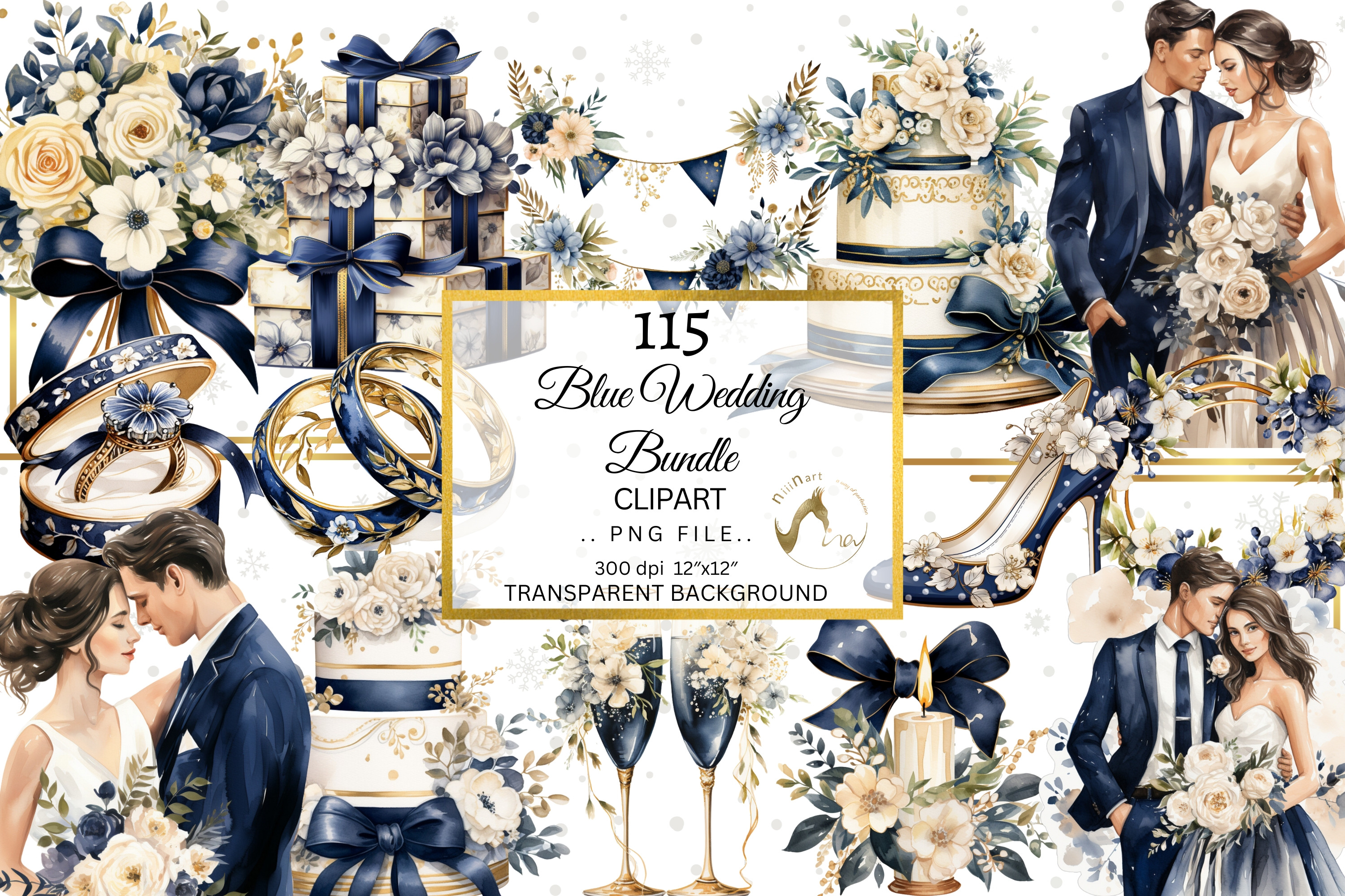 Blue Wedding Clipart Bundle, an Illustration by NiiiNArt