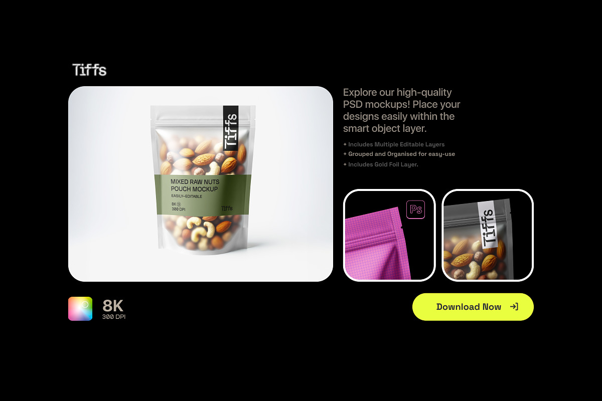 Mixed Nuts Packaging Bag Mockup, a Packaging Mockup by TIFFS