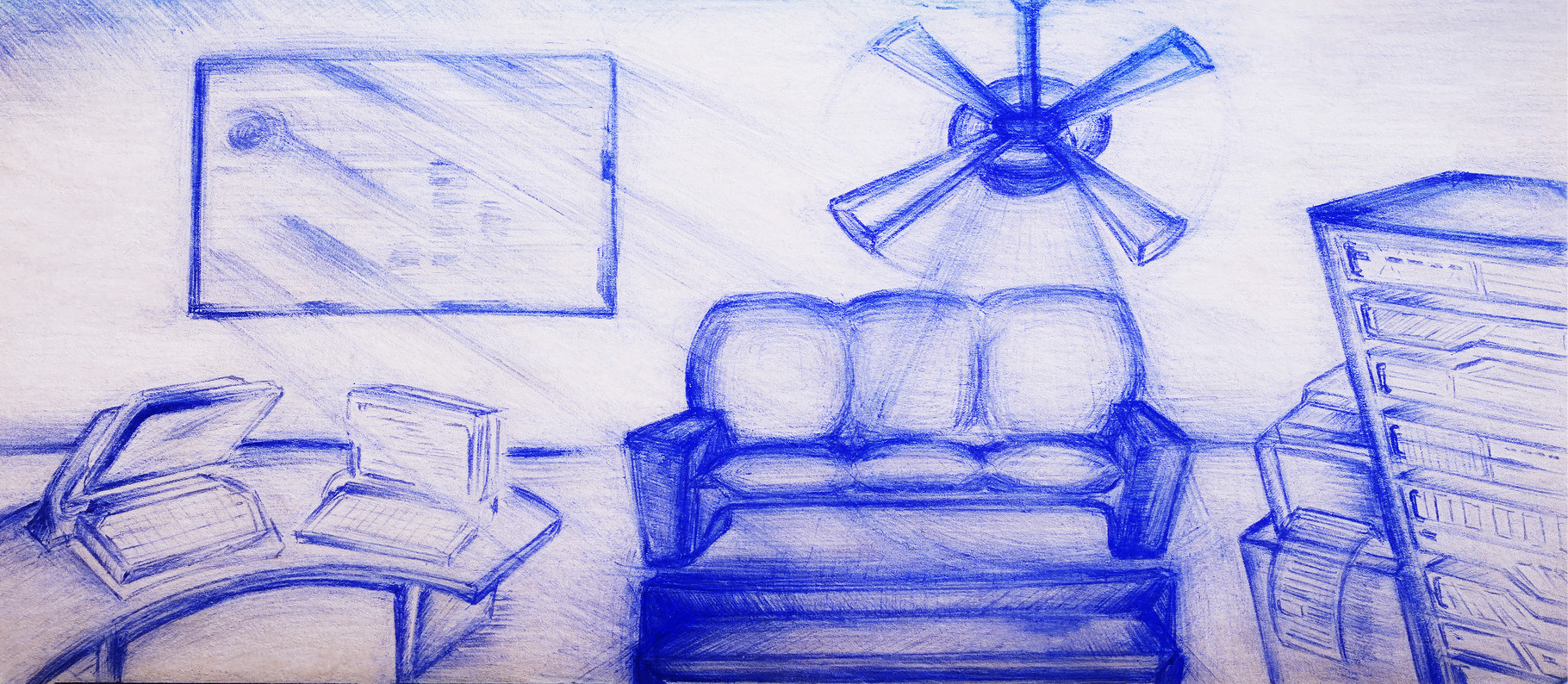 Retro school drawing of hacker's room on vintage card, a Decorative ...