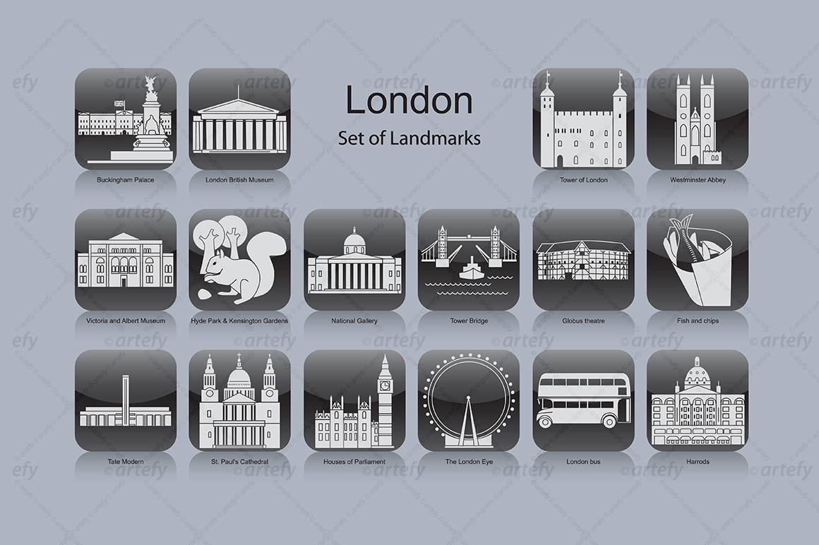 London landmark icons (16x), an Icon by Artefy's Graphic Bar | Creative ...
