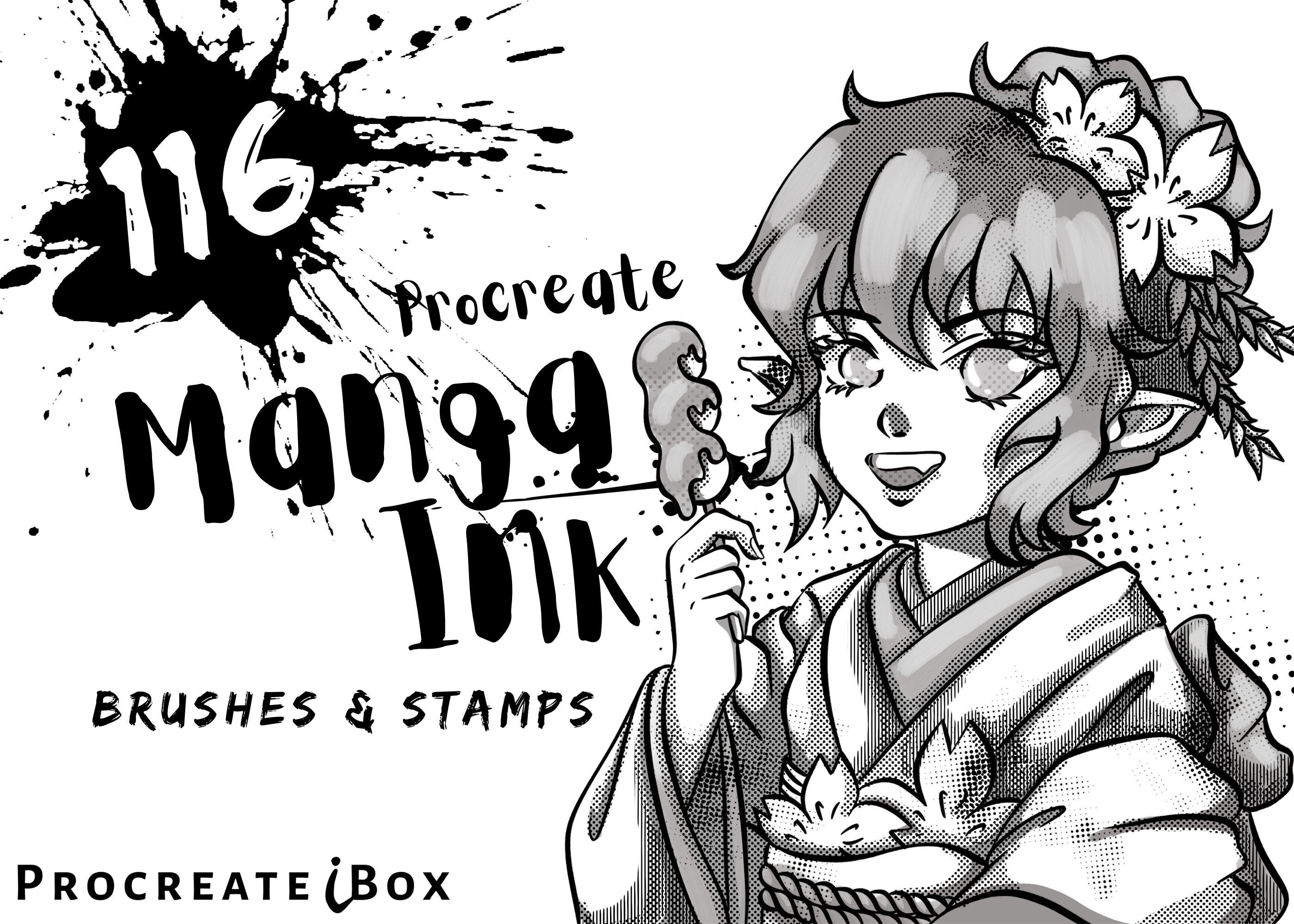 116 Manga Ink Procreate brushes, a Brush Add-On by ProcreateiBox