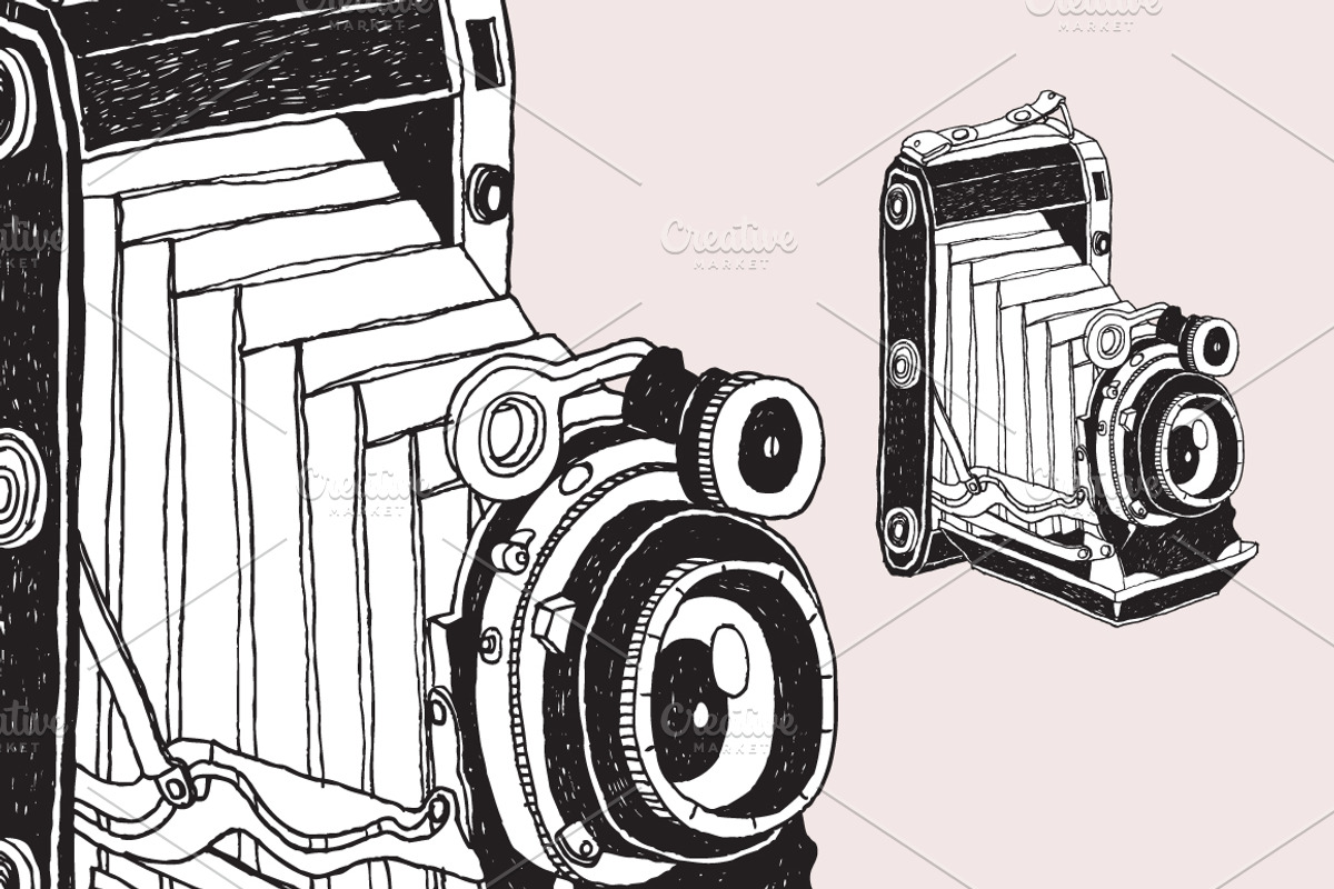 6 Retro Camera Clip Art Drawing, an Object Graphic by Binimal