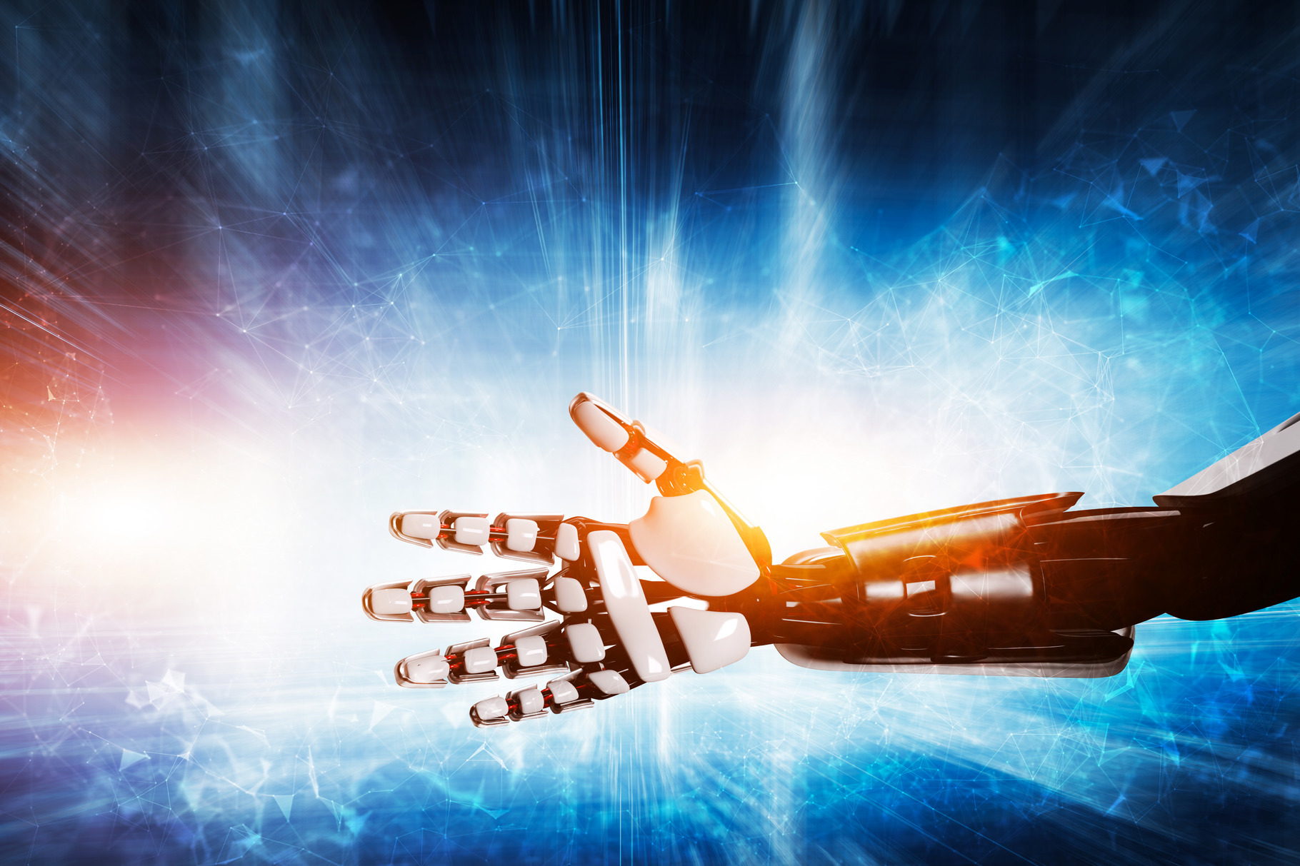 Robot hand on modern background featuring robot, hand, and arm, an ...