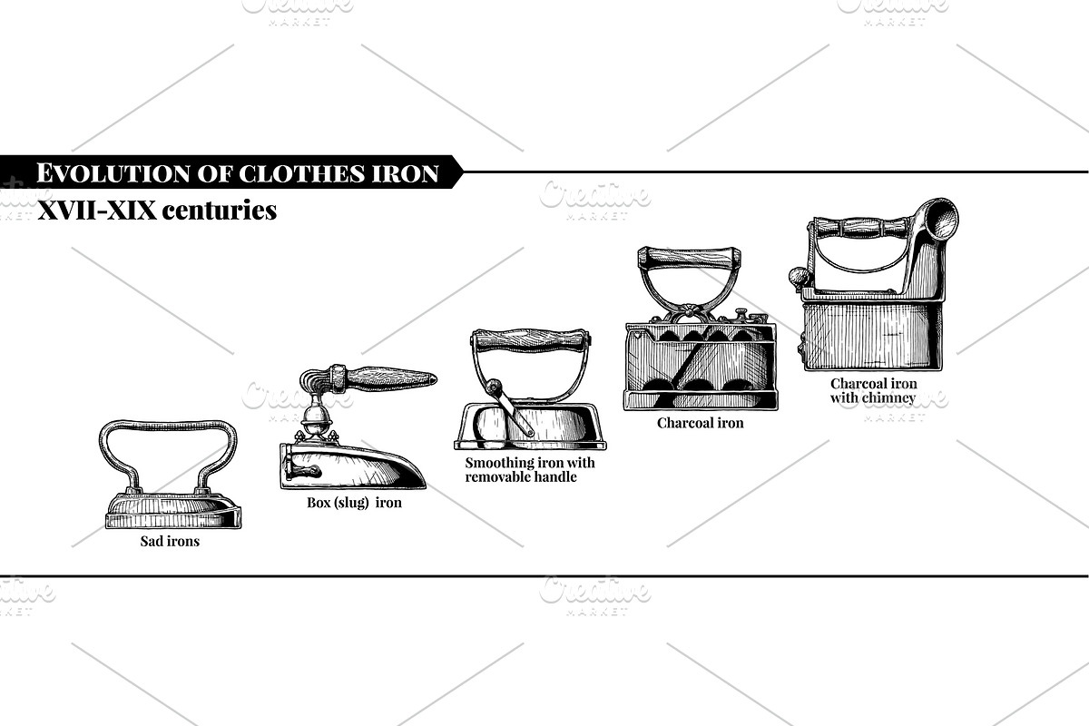 Evolution of clothes iron, an Object Illustration by CatMadePattern