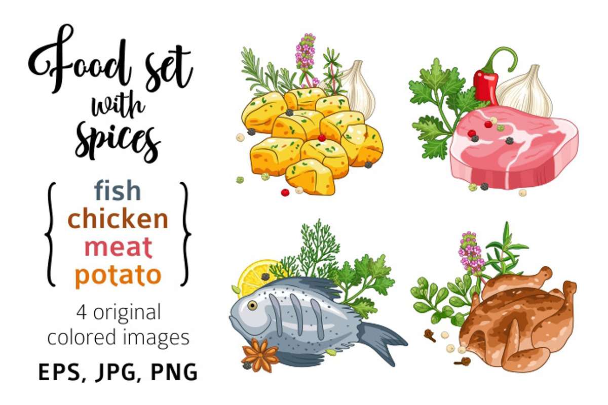 Food and meal vector set with spices, an Animal Illustration by Primula ...