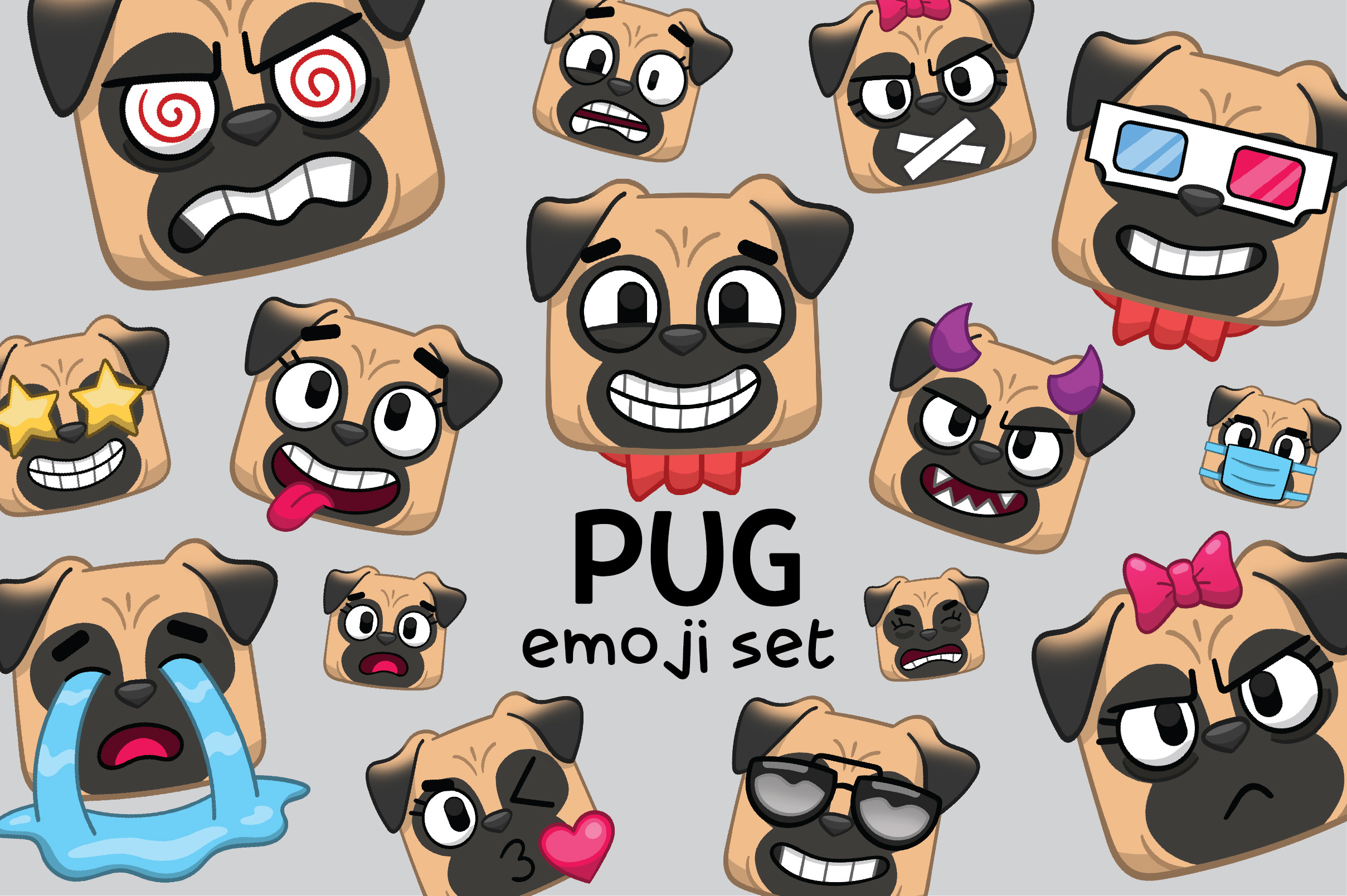 Pug Emoji Set, an Animal Illustration by Cartoon Shop