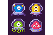 Aliens Floating in Space Pixel Game, an Illustration by robuart
