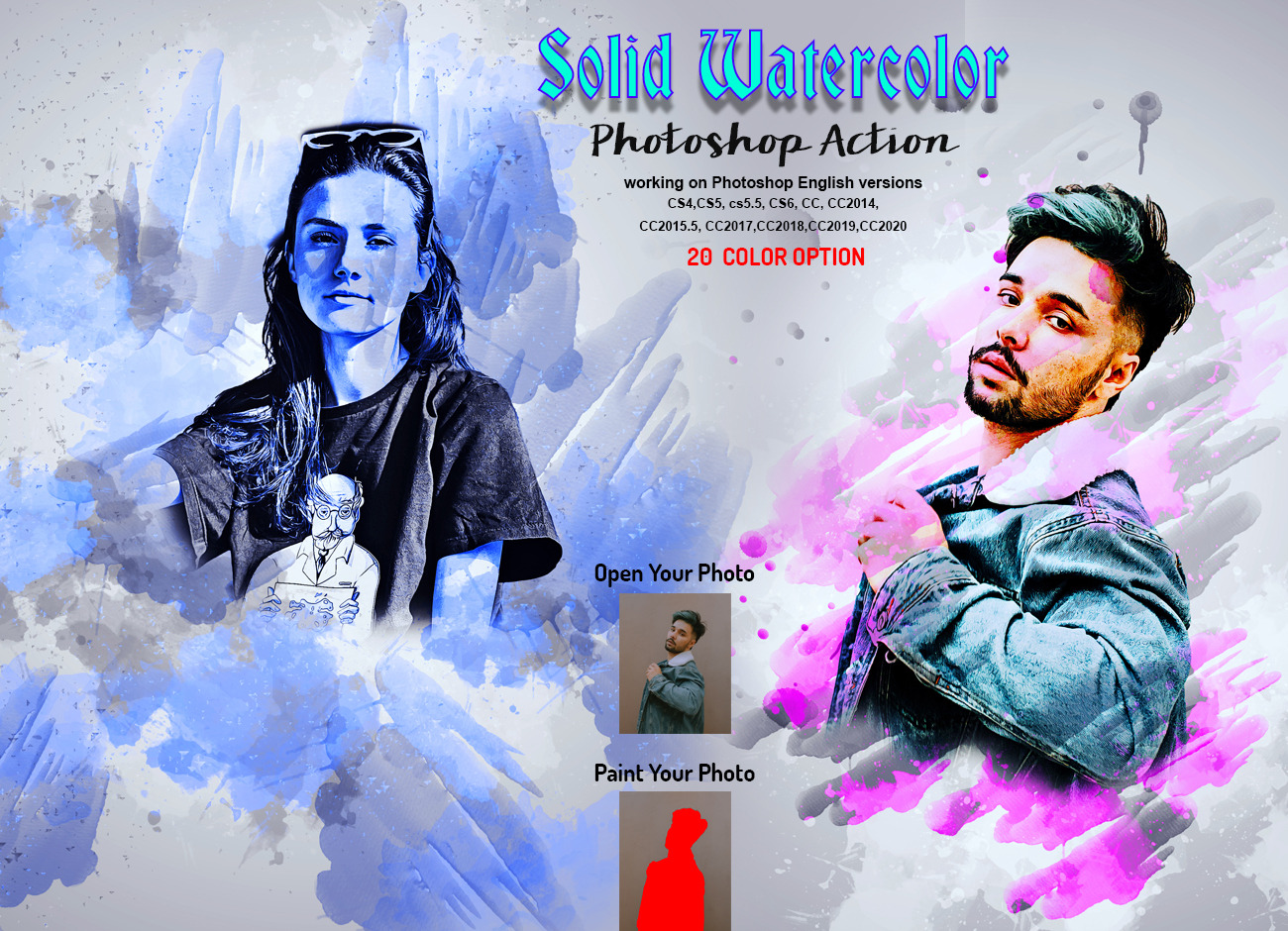 Solid Watercolor Photoshop Action, an Action Add-On by Studio Retouch