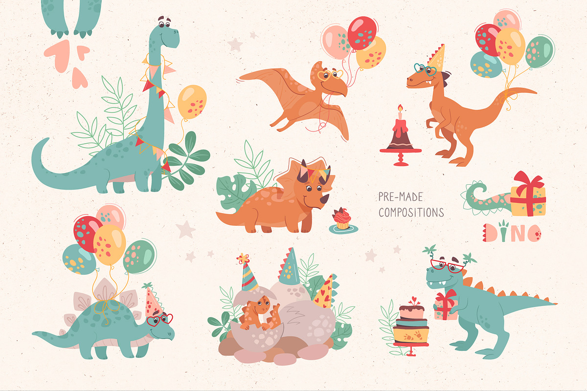 Dino party. Dinosaur birthday clipart
