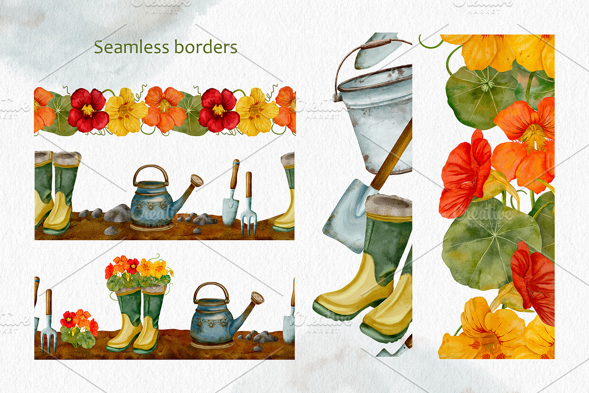 Summer garden watercolor clip art, an Illustration by ARTerria