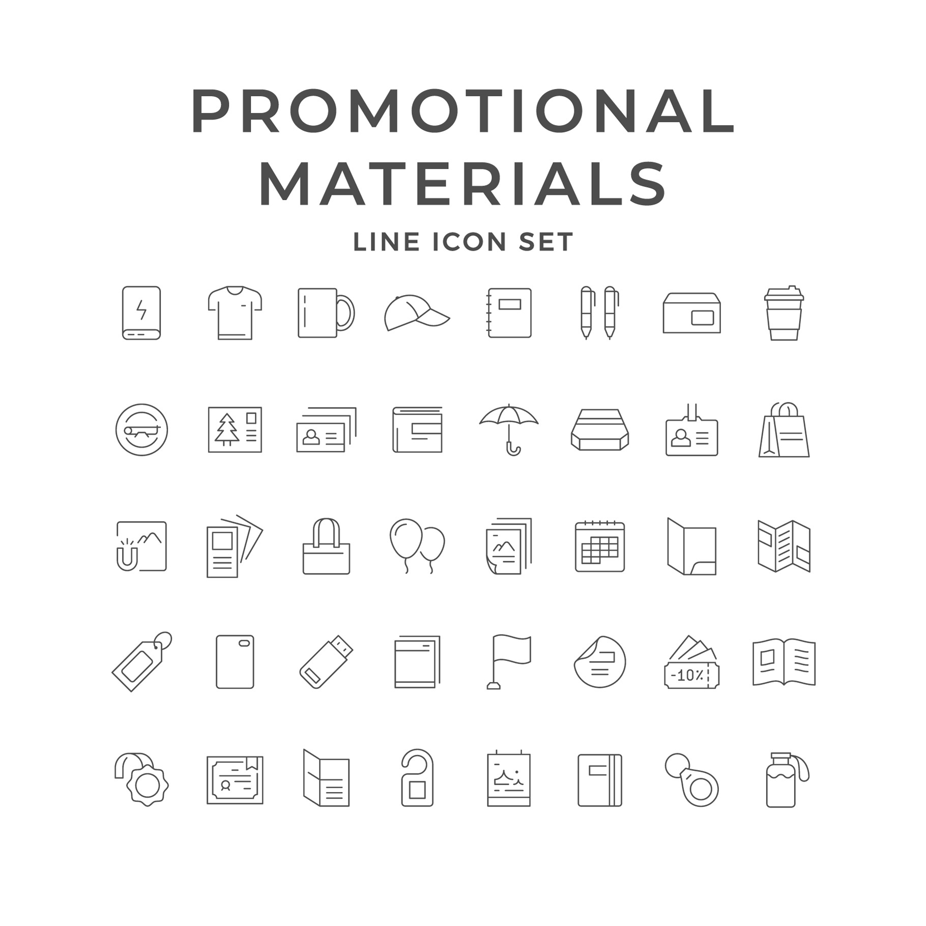 Set icons of promotional materials, an Outline Icon by motorama
