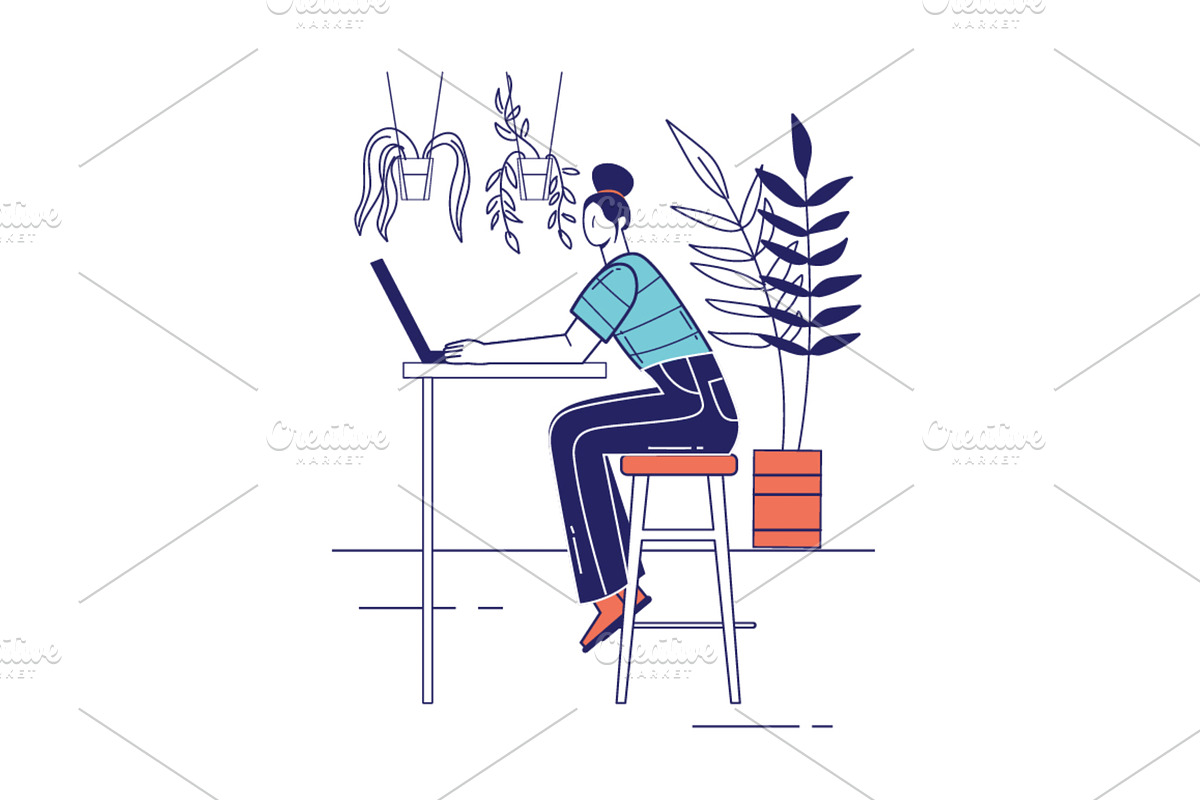 Freelance working concept flat line, a Person Illustration by Dessign Sells