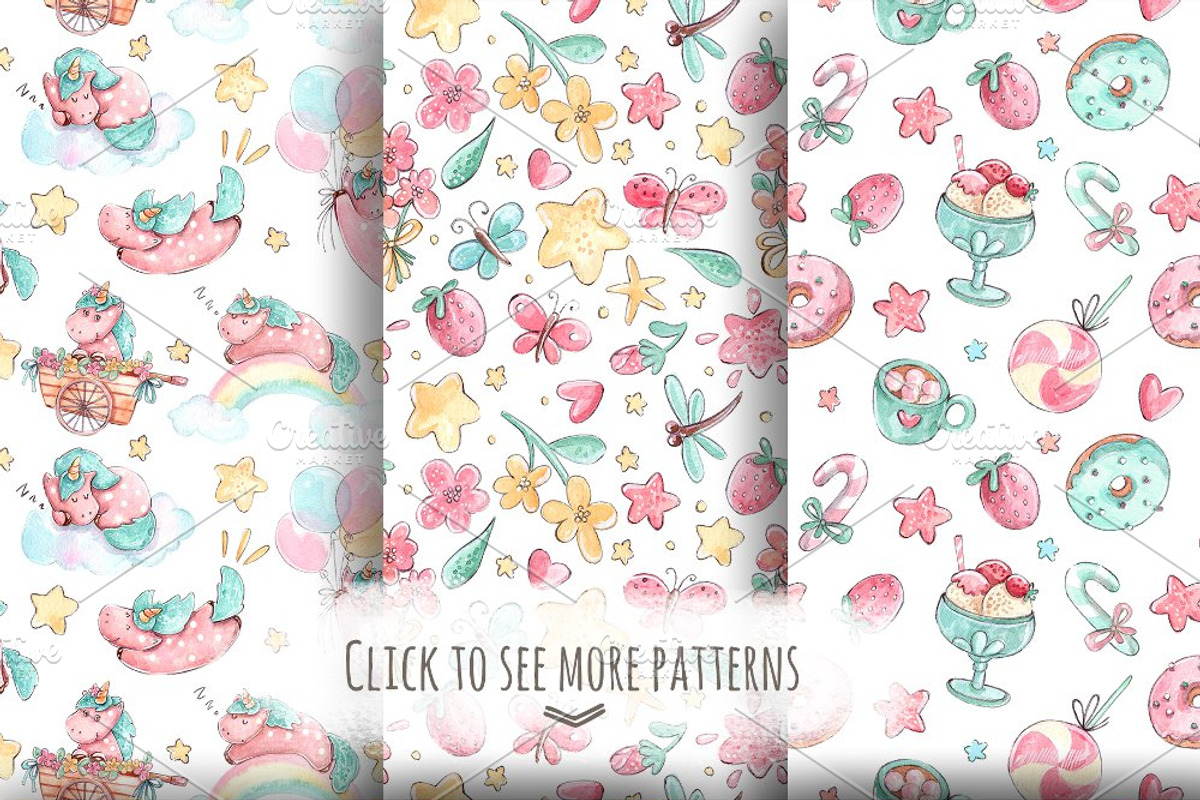 Sweet Unicorns set +6 patterns, a Decorative Illustration by Kristina ...