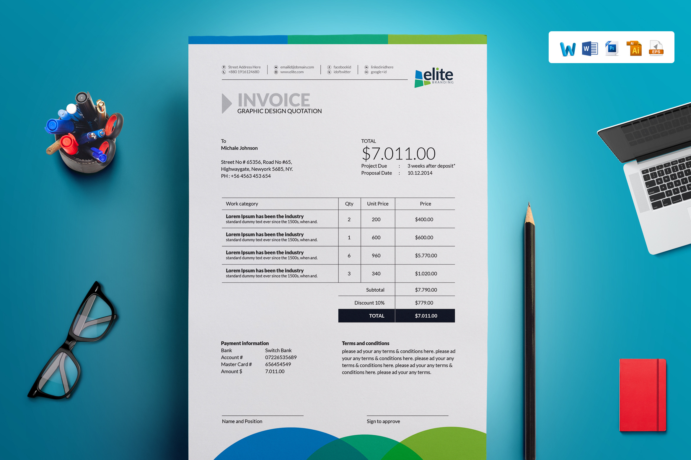MS Word Invoice Template, a Stationery Template by ContestDesign