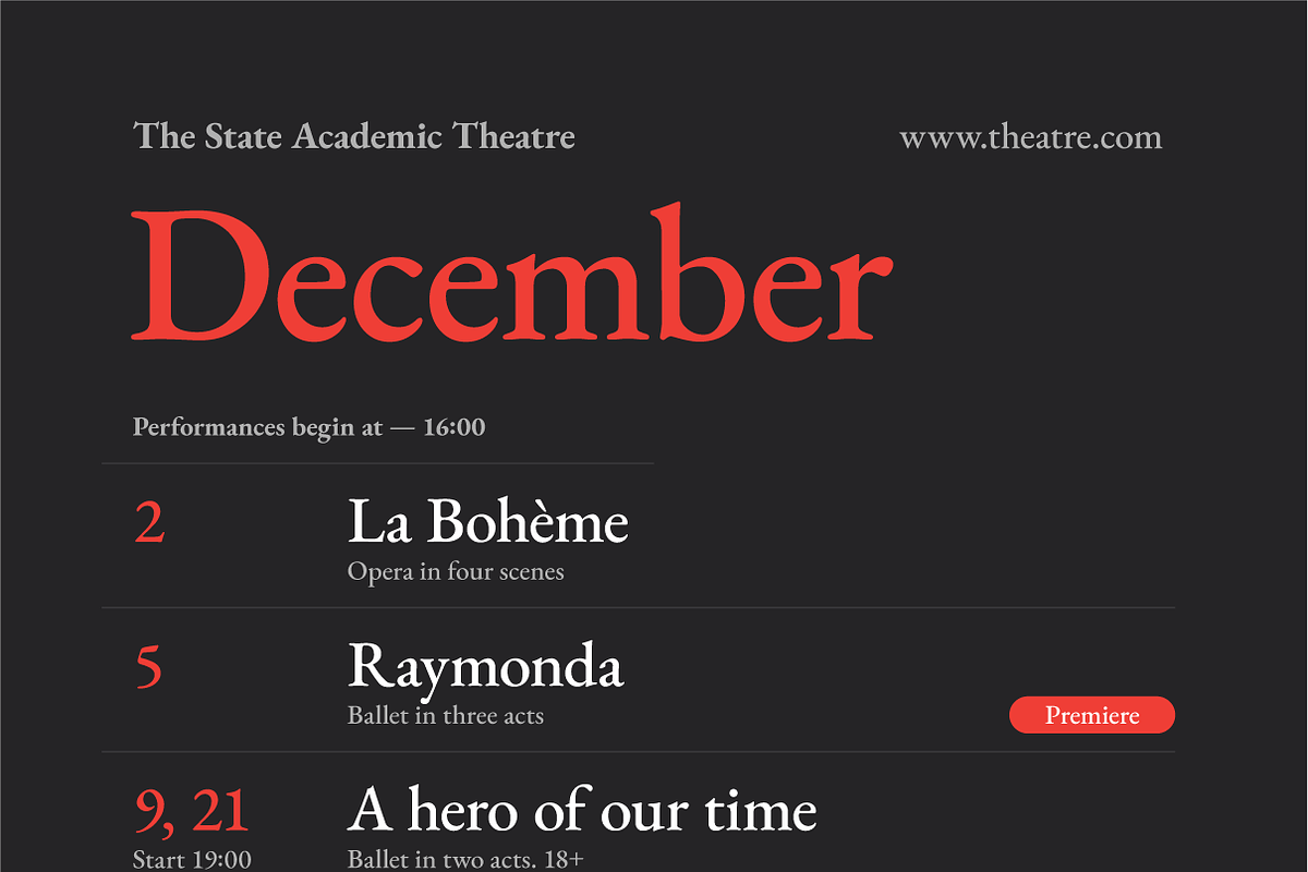 Theater Event Schedule Poster #2, a Flyer Template by Danil Polshin