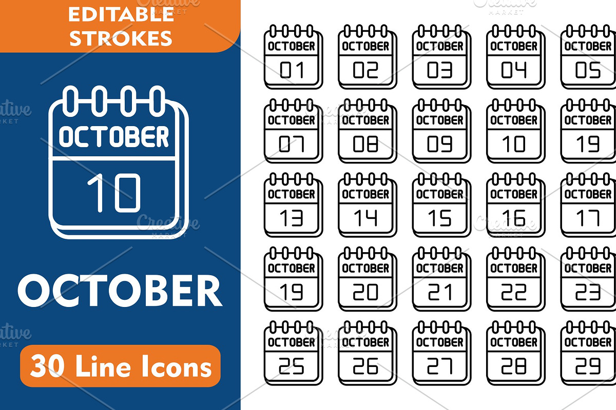 October Month Line Icons, an Icon by Pexelpy