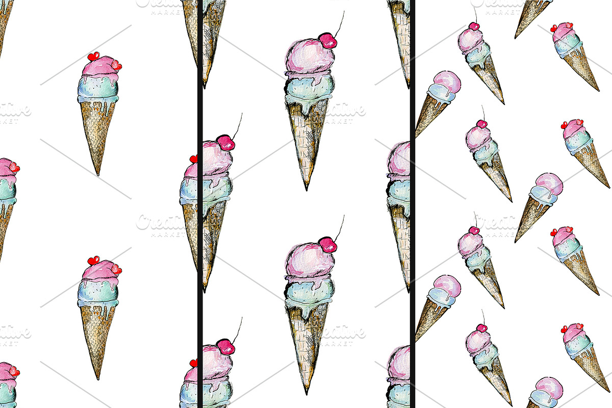 Watercolor ice cream cones, a Decorative Illustration by Maria's little ...
