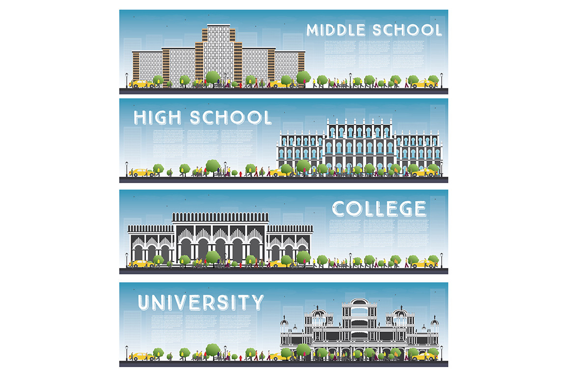 Set of University, High School, an Education Illustration by Booblgum