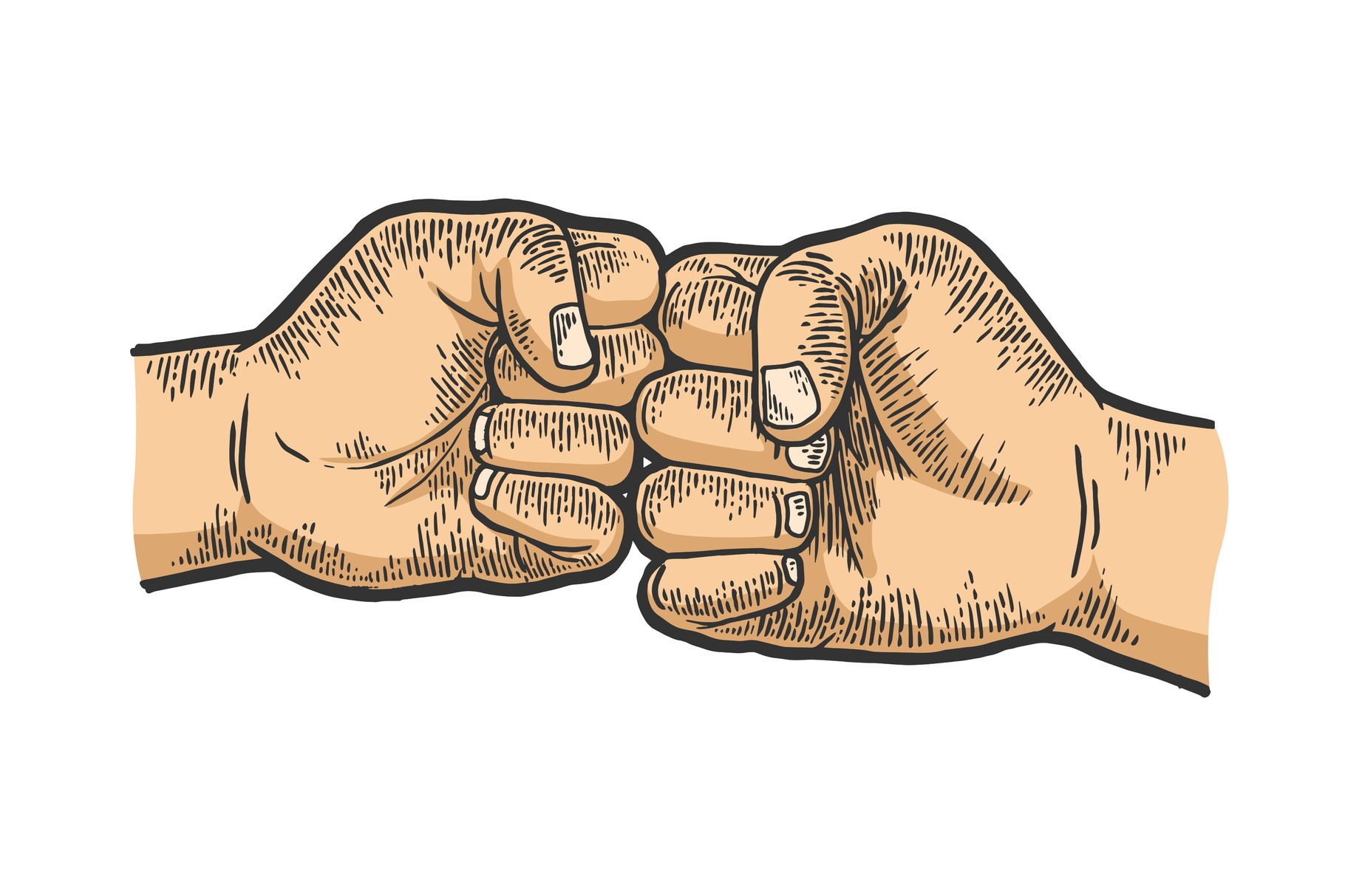 Fist greeting sketch engraving, an Illustration by AlexArt