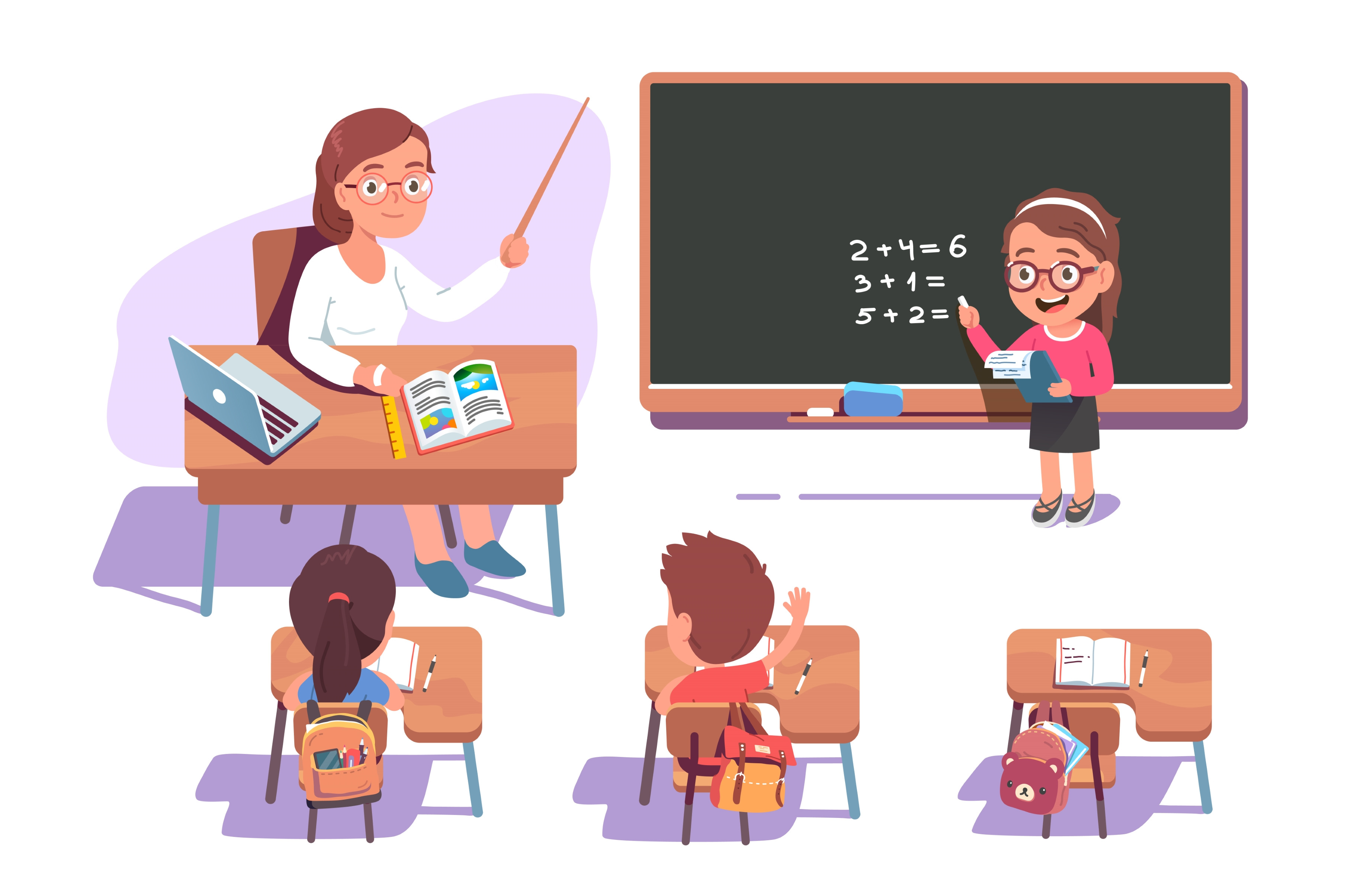 Teacher teaching kids mathematics, an Education Illustration by ...