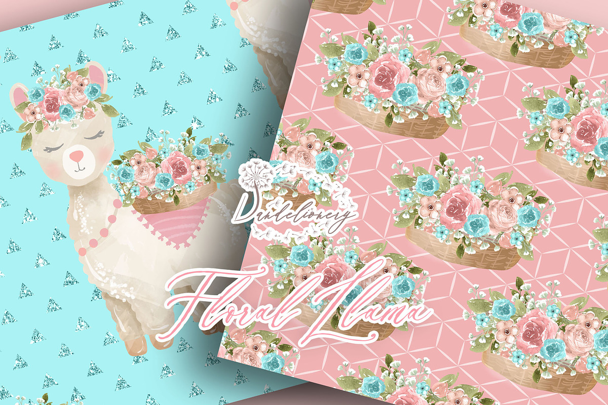 Floral Llama digital paper pack, a Pattern Graphic by designloverstudio