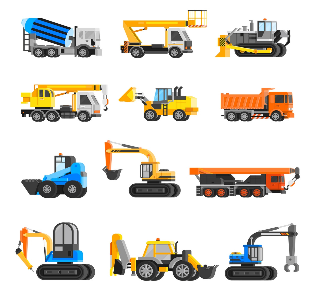 Construction machines icons set, an Icon by Macrovector