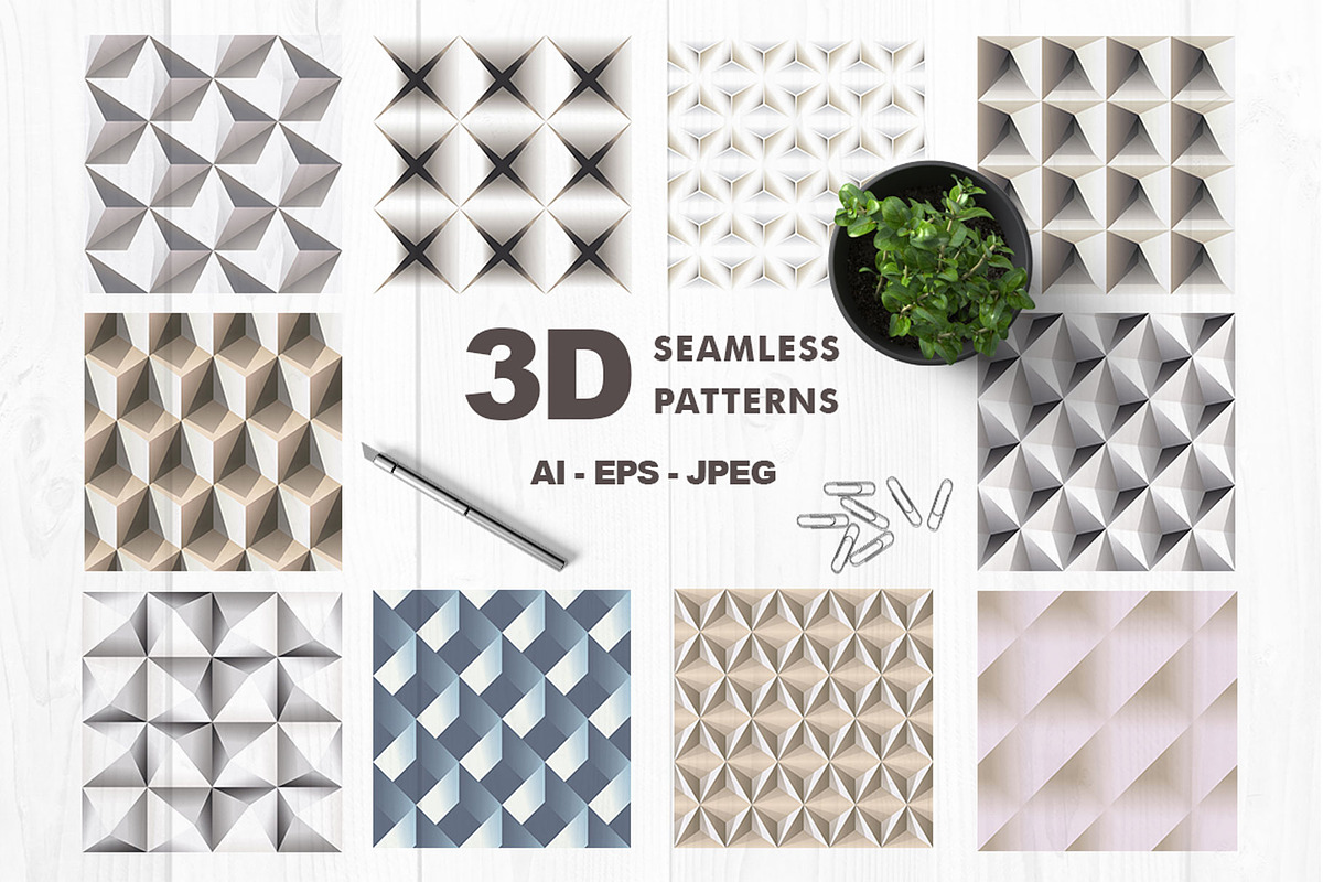 3D Patterns, a Pattern Graphic by ItsDianaDesign