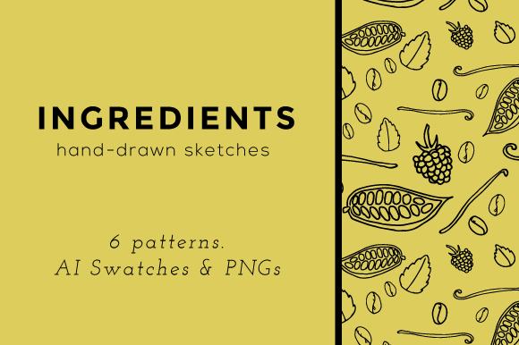 Hand-drawn Ingredient Patterns, a Pattern Graphic by Land & Sea Co.