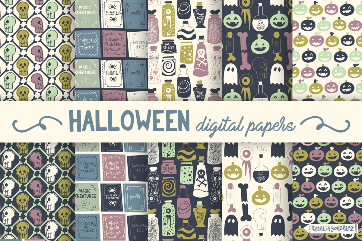 Halloween retro digital papers, a Graphic by Natalia Gonzalez