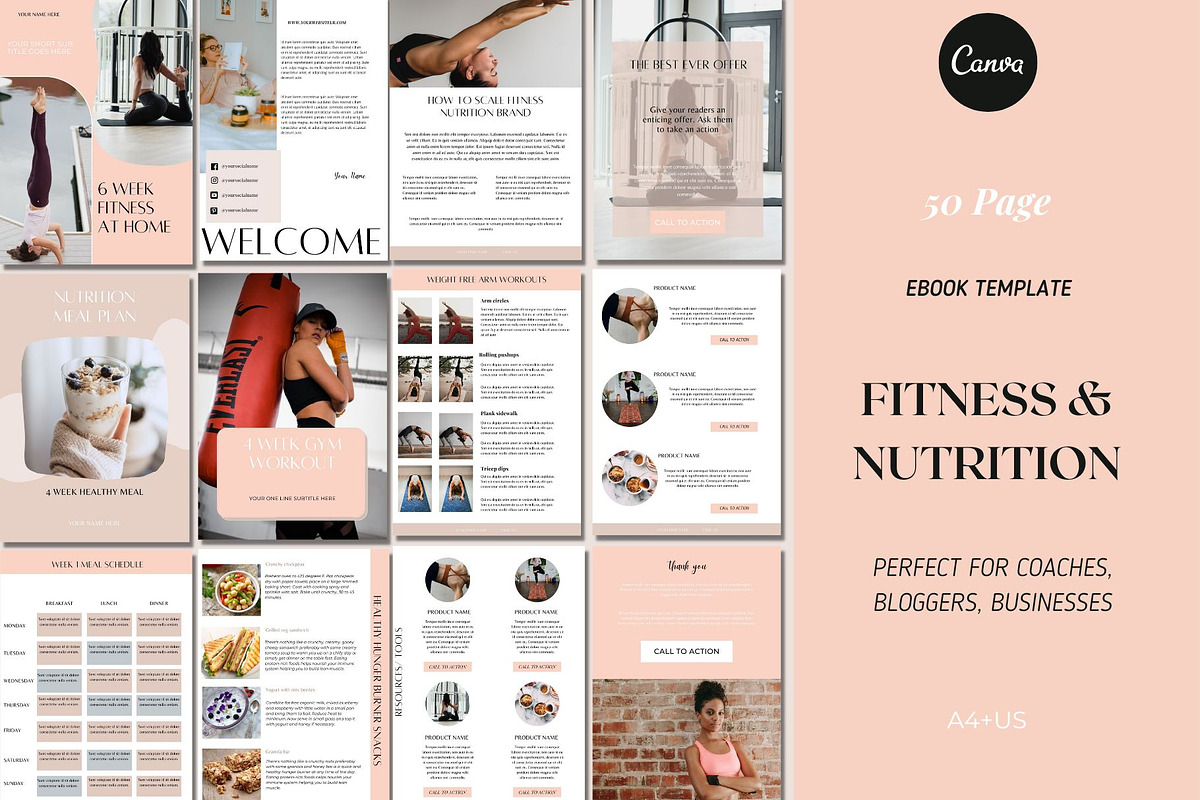 Fitness ebook Template CANVA, a Magazine Template by Deepa Template Studio
